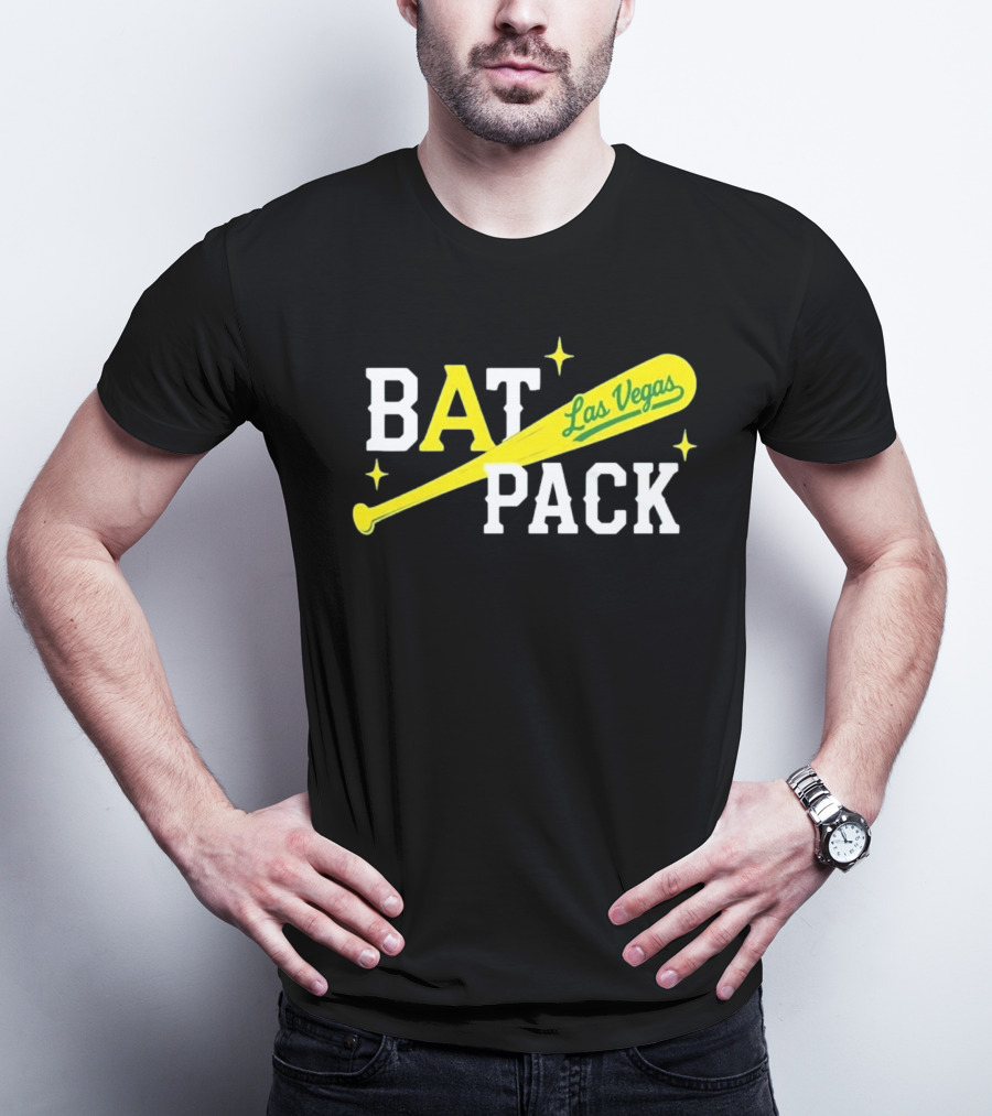 Las Vegas Bat Pack Yellow Baseball Bat Logo With Stars T-Shirt