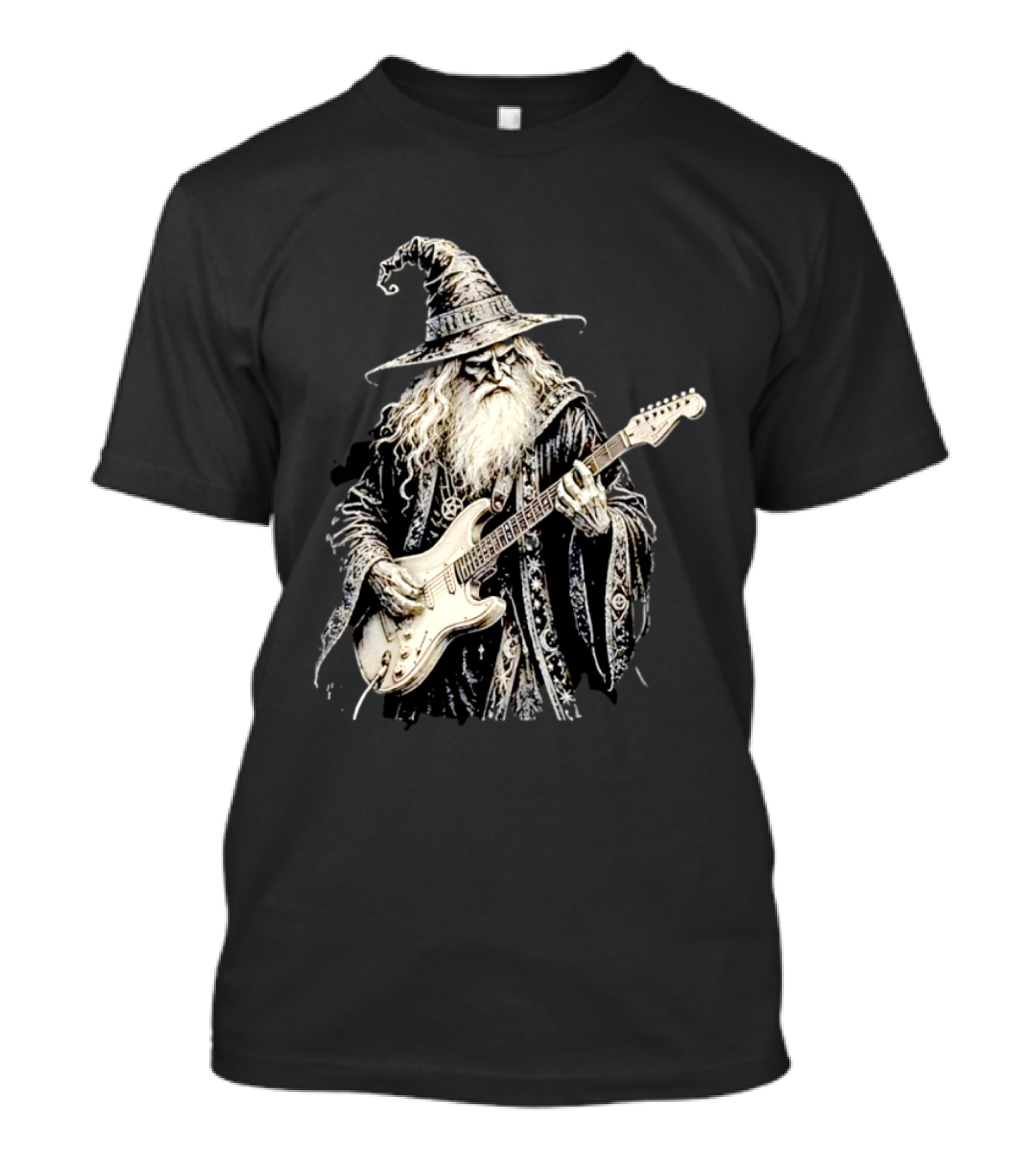 Wizard Playing Electric Guitar Fantasy Musician Magical Rock Legend T-Shirt