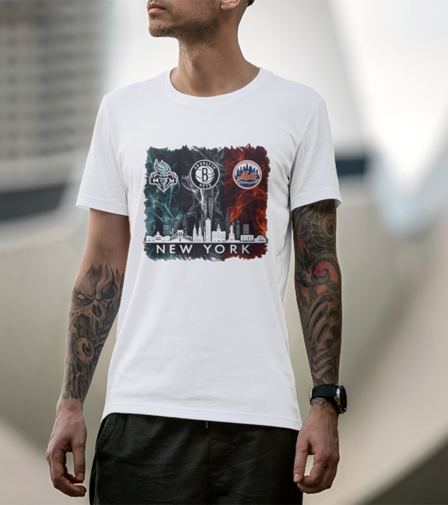Brooklyn Nets New York Mets Liberty 2026 Celebration Skyline T-Shirt