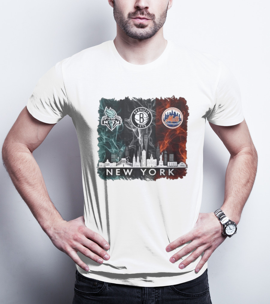 Brooklyn Nets New York Mets Liberty 2026 Celebration Skyline T-Shirt