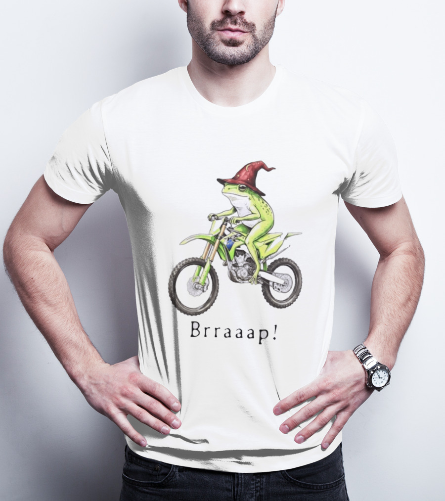 Brraaap Wizard Frog On Green Motocross Bike T-Shirt
