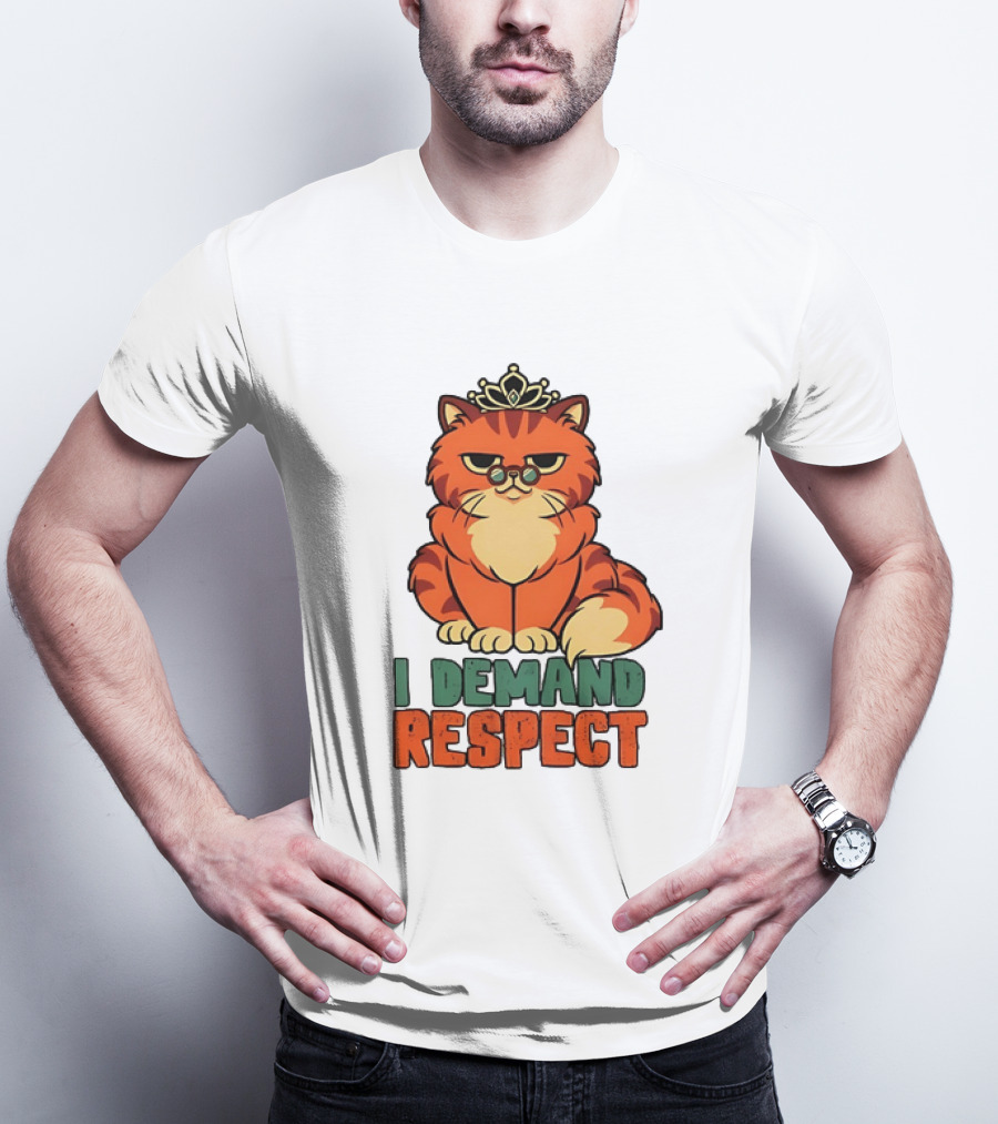 Cat With Crown I Demand Respect Pet Lover Distressed T-Shirt