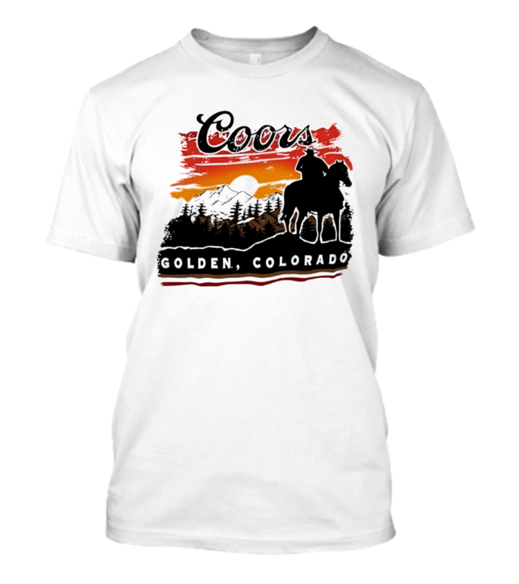 Coors Golden Colorado Cowboy Sunset Mountains T-Shirt