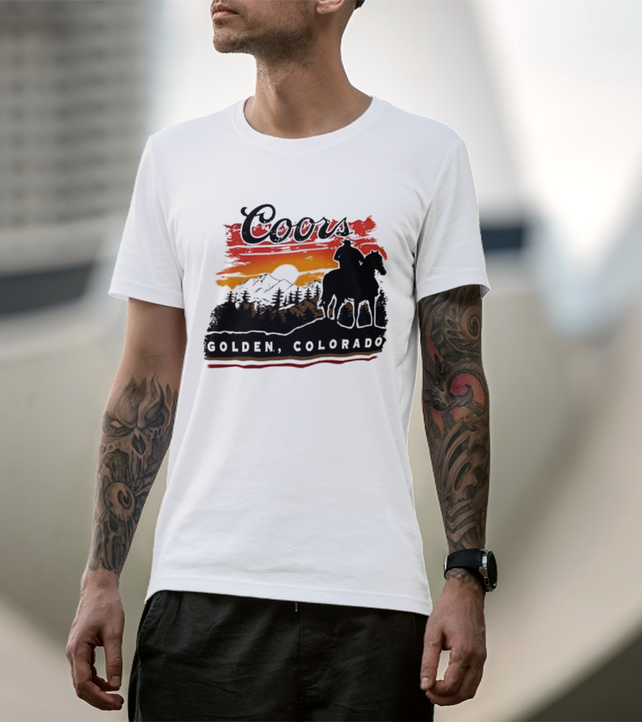 Coors Golden Colorado Cowboy Sunset Mountains T-Shirt