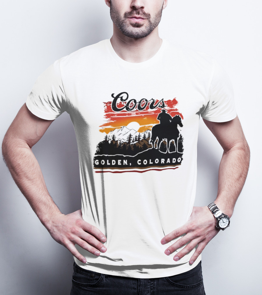 Coors Golden Colorado Cowboy Sunset Mountains T-Shirt