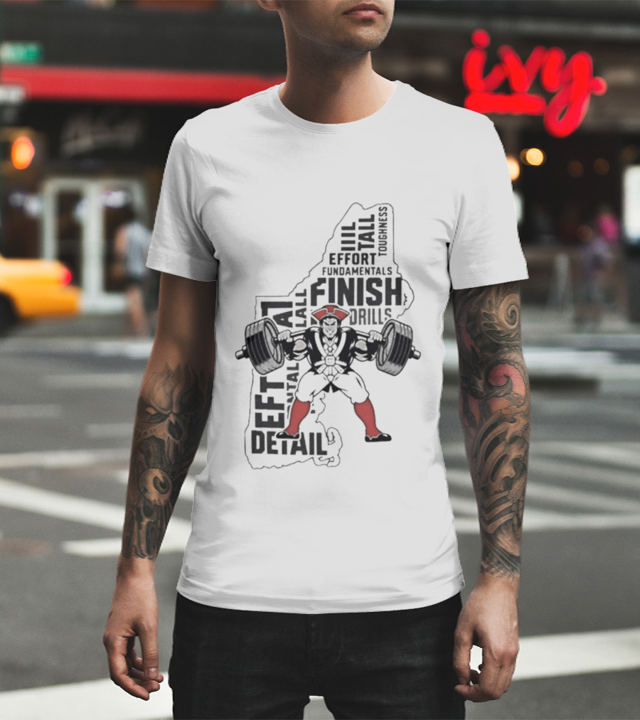 Pat Patriot Colonial Barbell Finish Drill Effort Detail T-Shirt