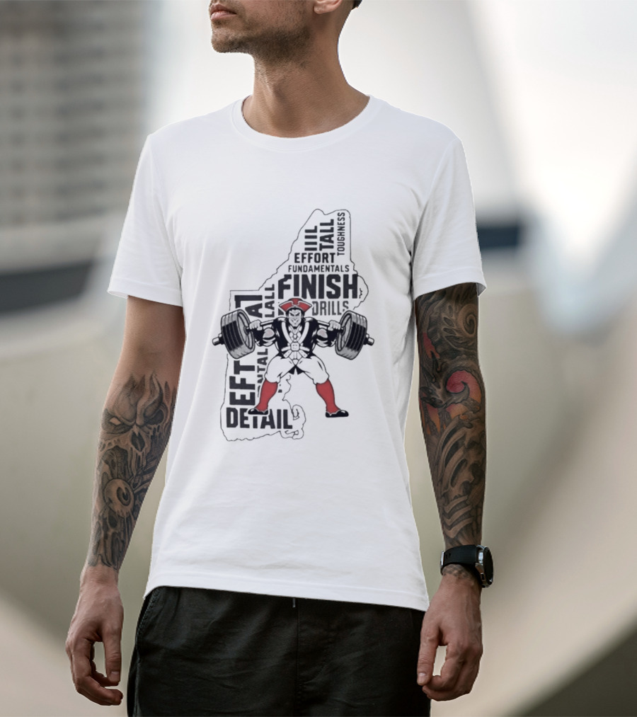 Pat Patriot Colonial Barbell Finish Drill Effort Detail T-Shirt