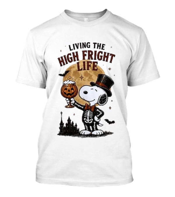 Peanuts Snoopy Living The High Fright Life Halloween Moon Pumpkin T-Shirt
