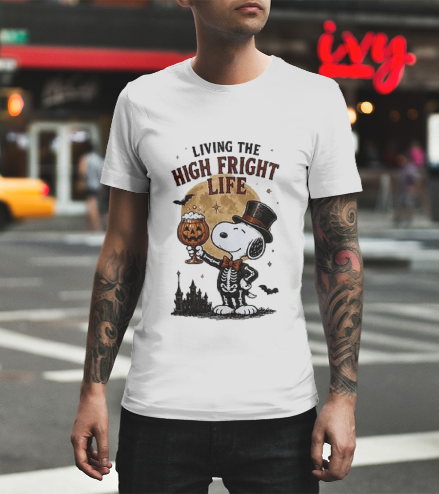 Peanuts Snoopy Living The High Fright Life Halloween Moon Pumpkin T-Shirt