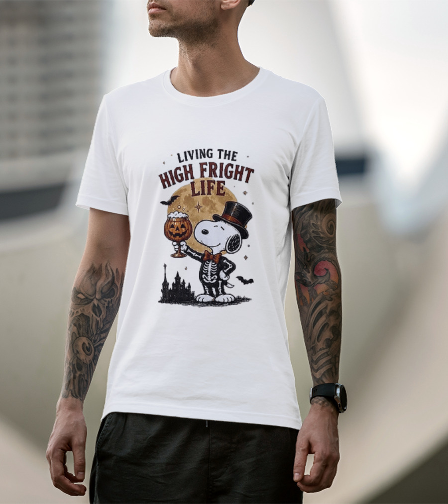 Peanuts Snoopy Living The High Fright Life Halloween Moon Pumpkin T-Shirt