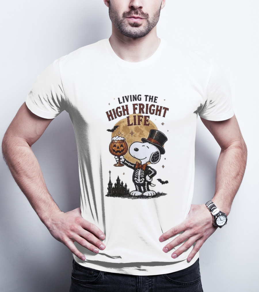 Peanuts Snoopy Living The High Fright Life Halloween Moon Pumpkin T-Shirt
