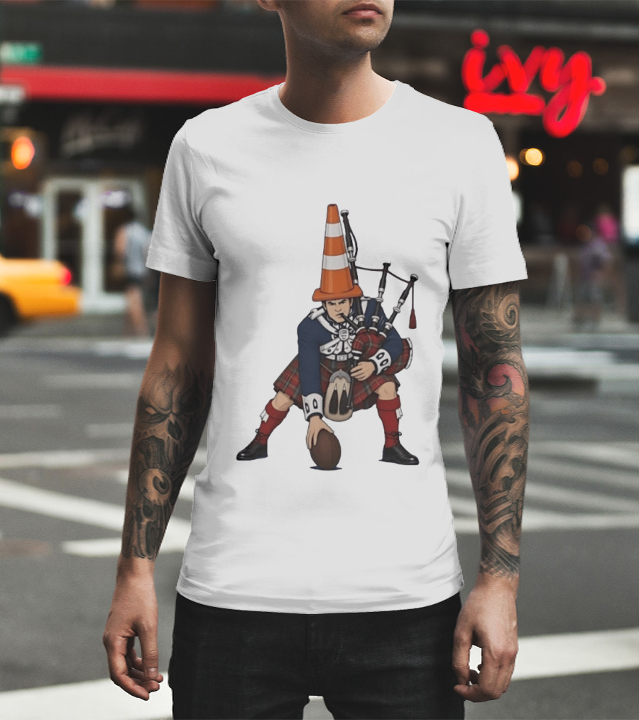 Scottish Bagpiper Traffic Cone American Football Fusion T-Shirt