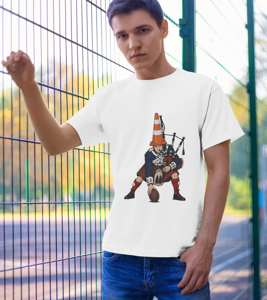 Scottish Bagpiper Traffic Cone American Football Fusion T-Shirt