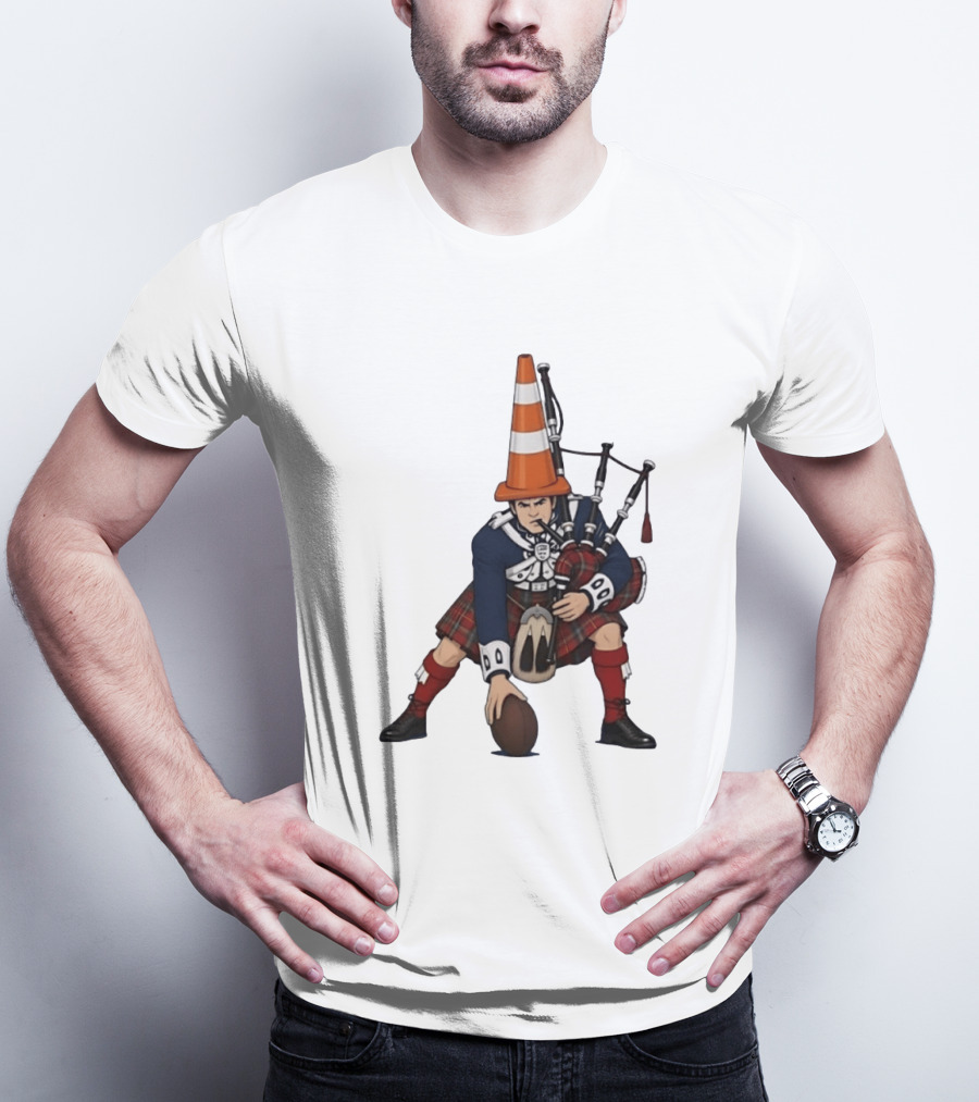 Scottish Bagpiper Traffic Cone American Football Fusion T-Shirt