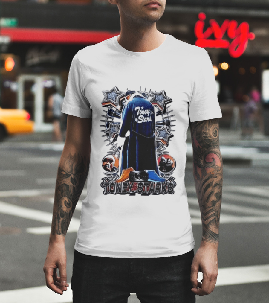 Toney Starks Blue Coat Star Motif Back Cover Art With Big Pun T-Shirt