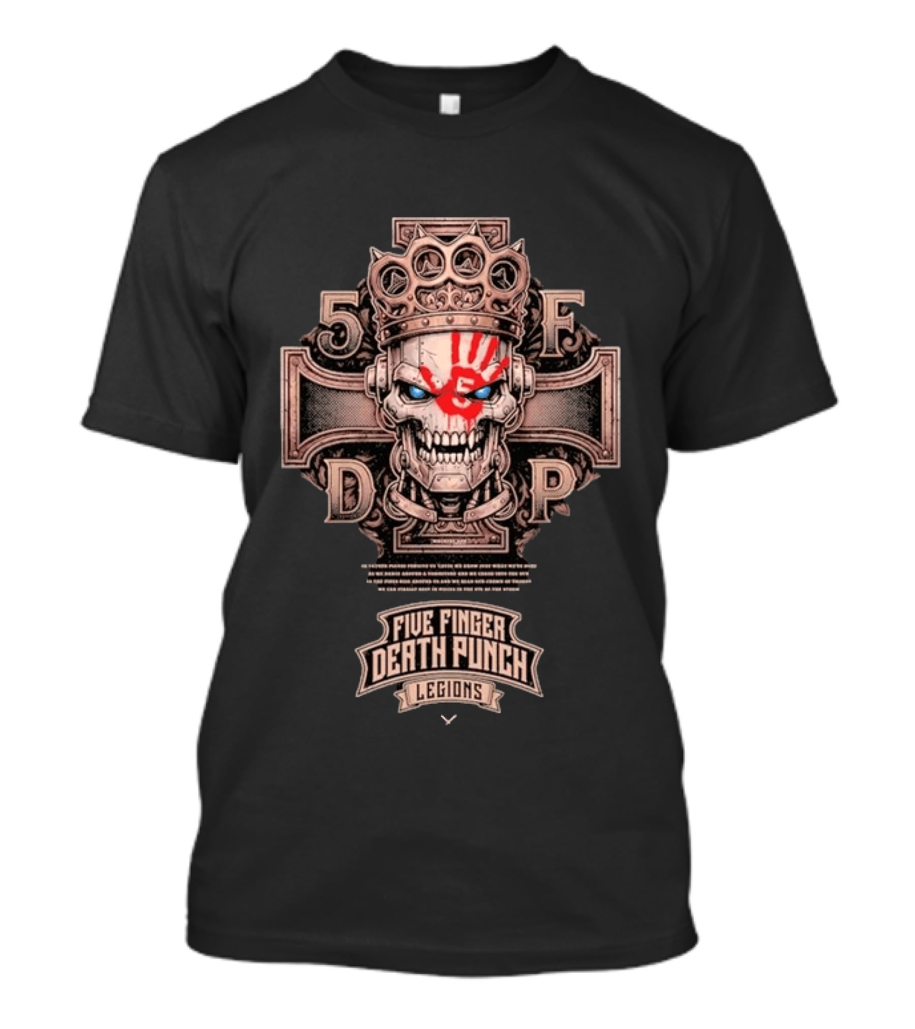 Five Finger Death Punch Legions Skull Crown Handprint Cross T-Shirt