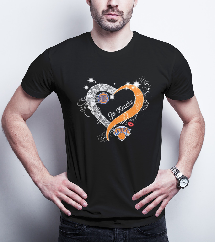New York Knicks Heart Sparkle Go Knicks Basketball NBA Kiss T-Shirt