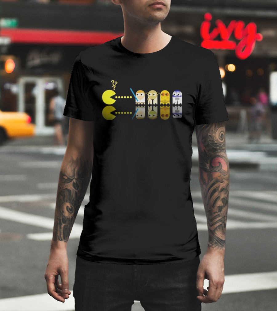 Pac Man Star Wars Crossover Luke Skywalker Yoda R2D2 T-Shirt
