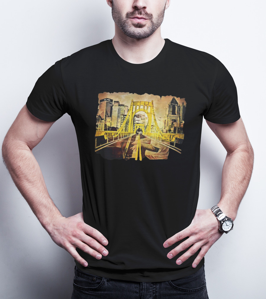 Pittsburgh Skyline 1992 Roberto Clemente Bridge Piano Player T-Shirt