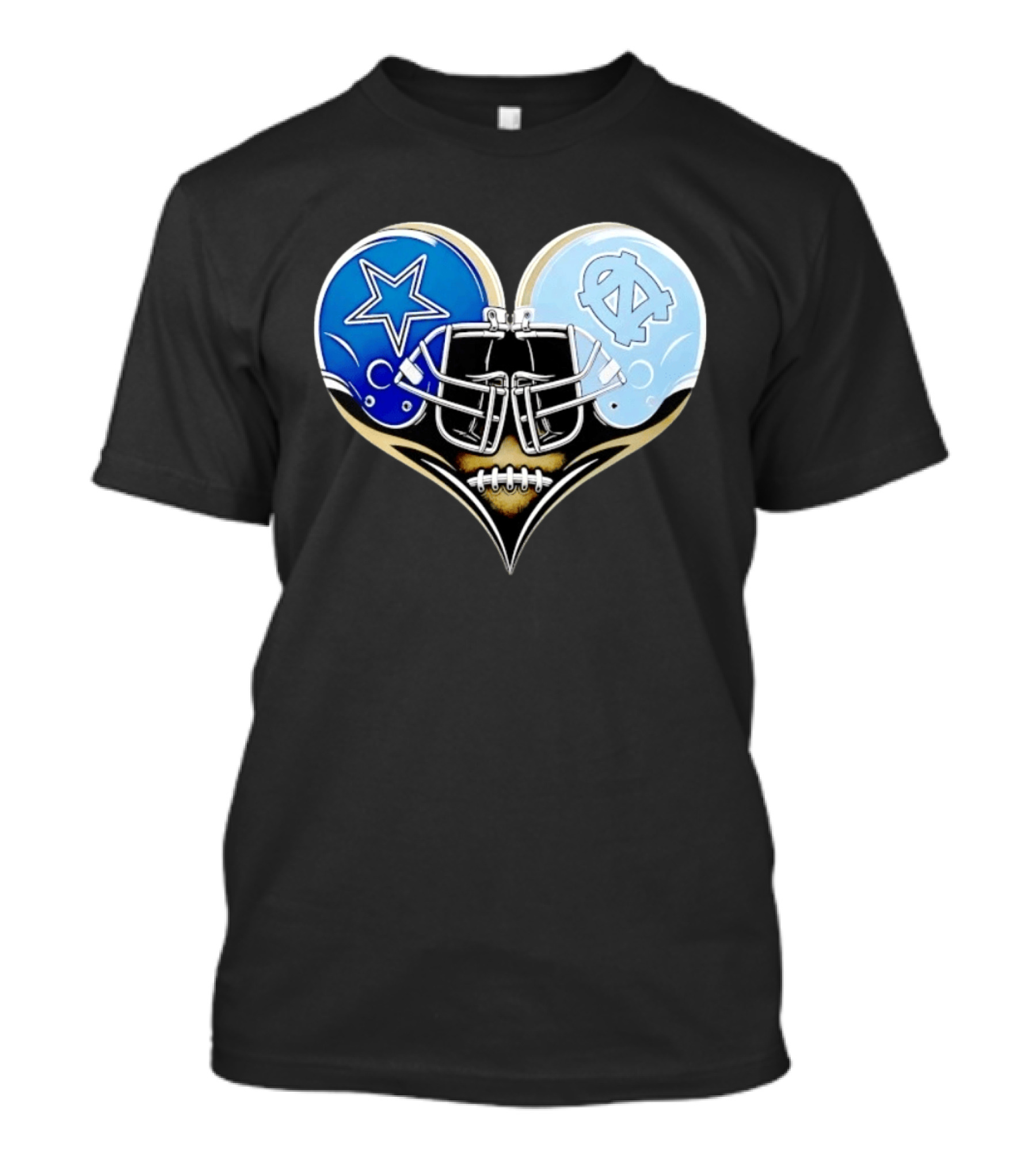 Dallas Cowboys North Carolina Tar Heels Heart Helmet Football T-Shirt