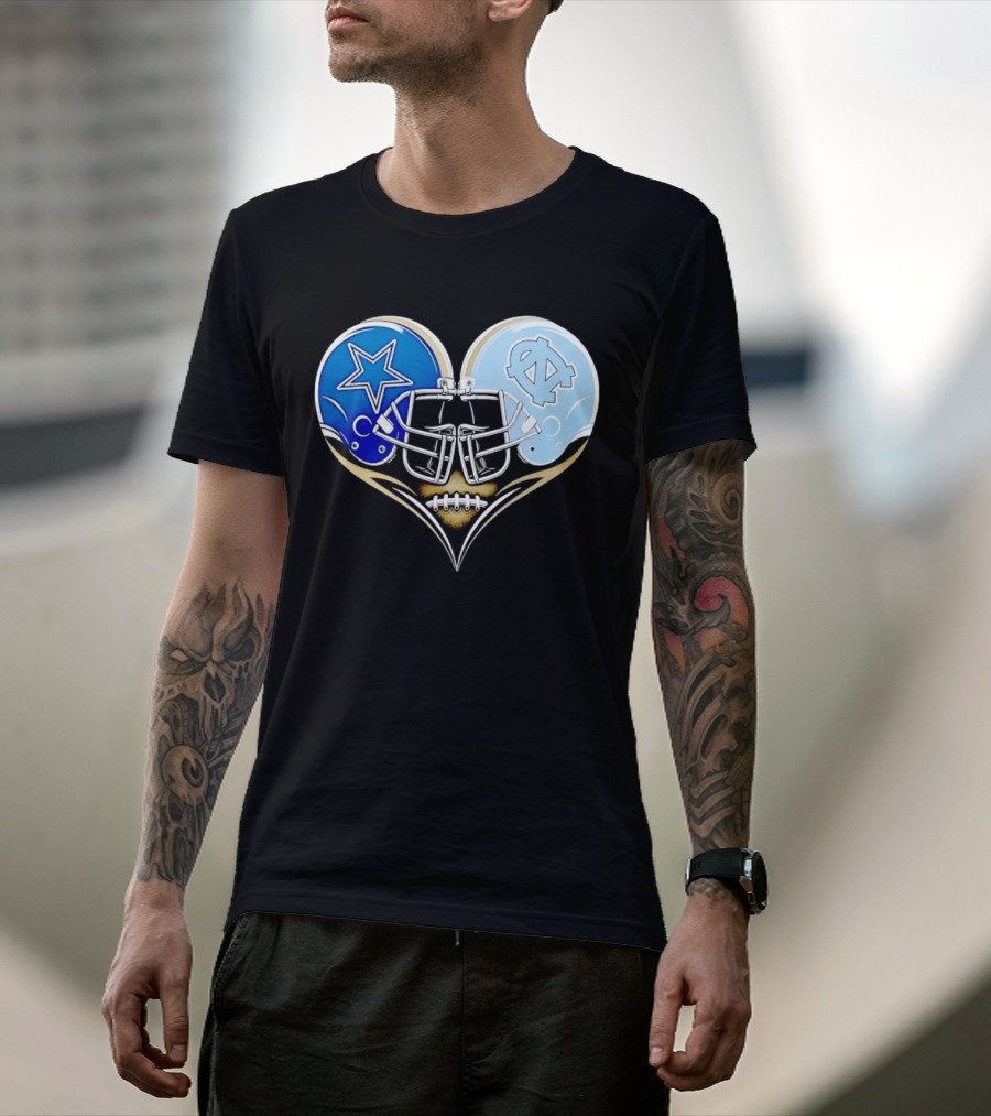 Dallas Cowboys North Carolina Tar Heels Heart Helmet Football T-Shirt
