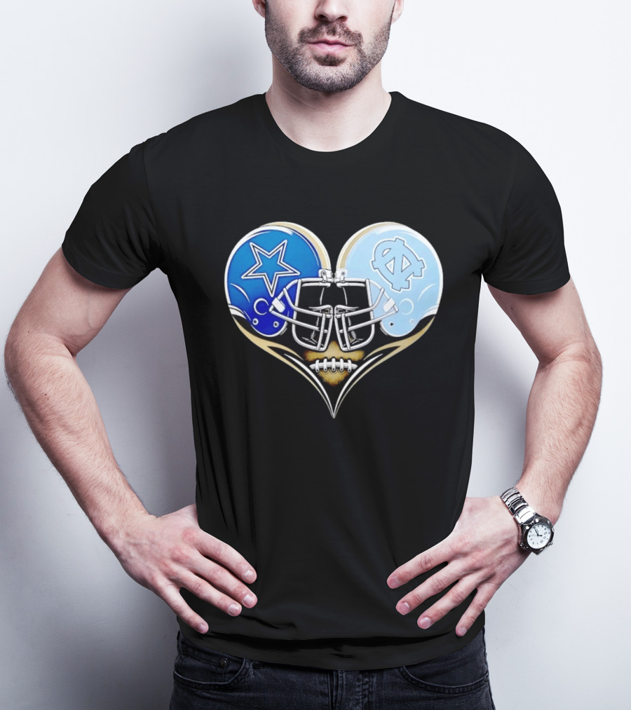 Dallas Cowboys North Carolina Tar Heels Heart Helmet Football T-Shirt