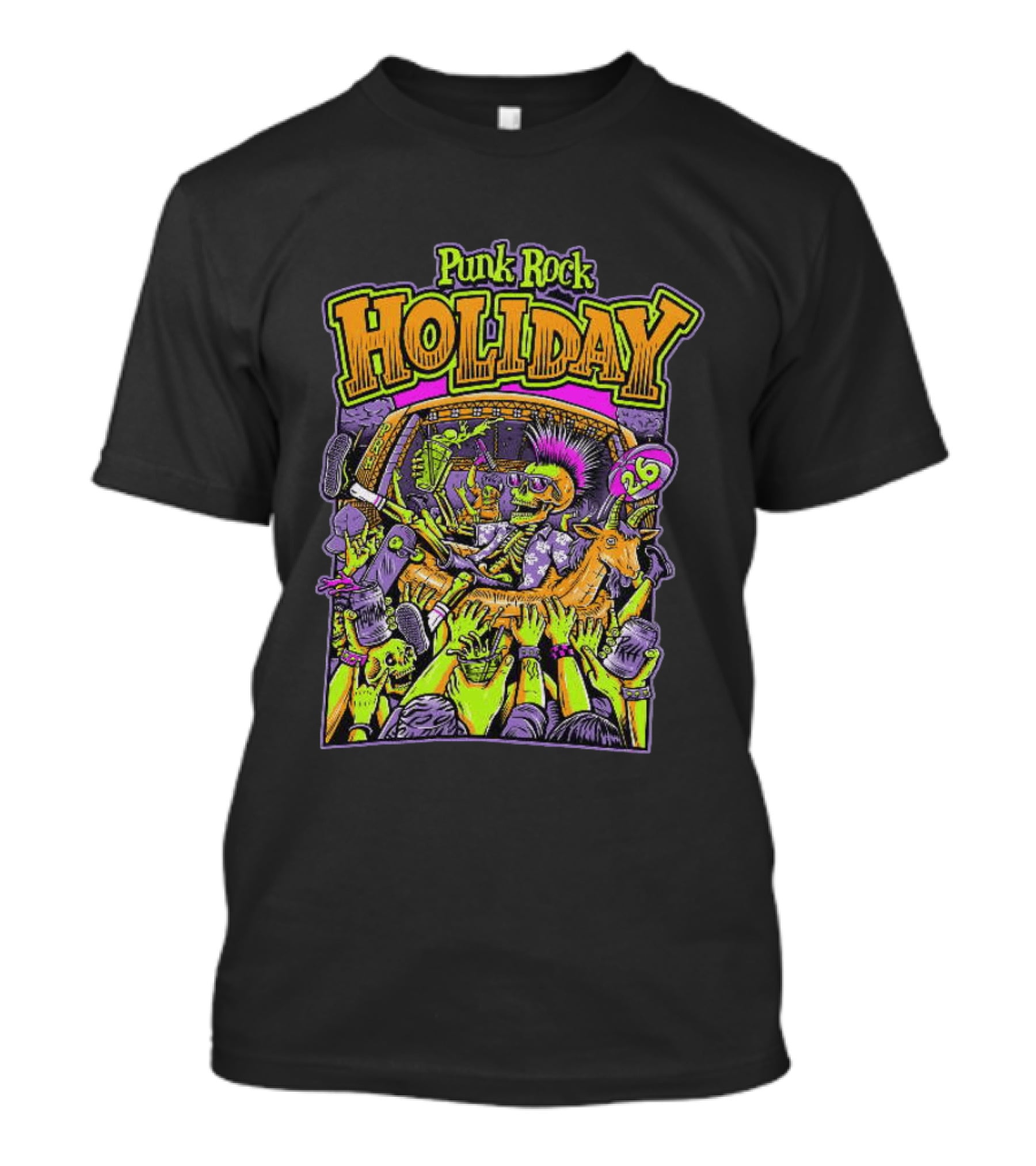 Punk Rock Holiday Skeleton Goat Crowd Surfing Music Festival 26 Summer T-Shirt