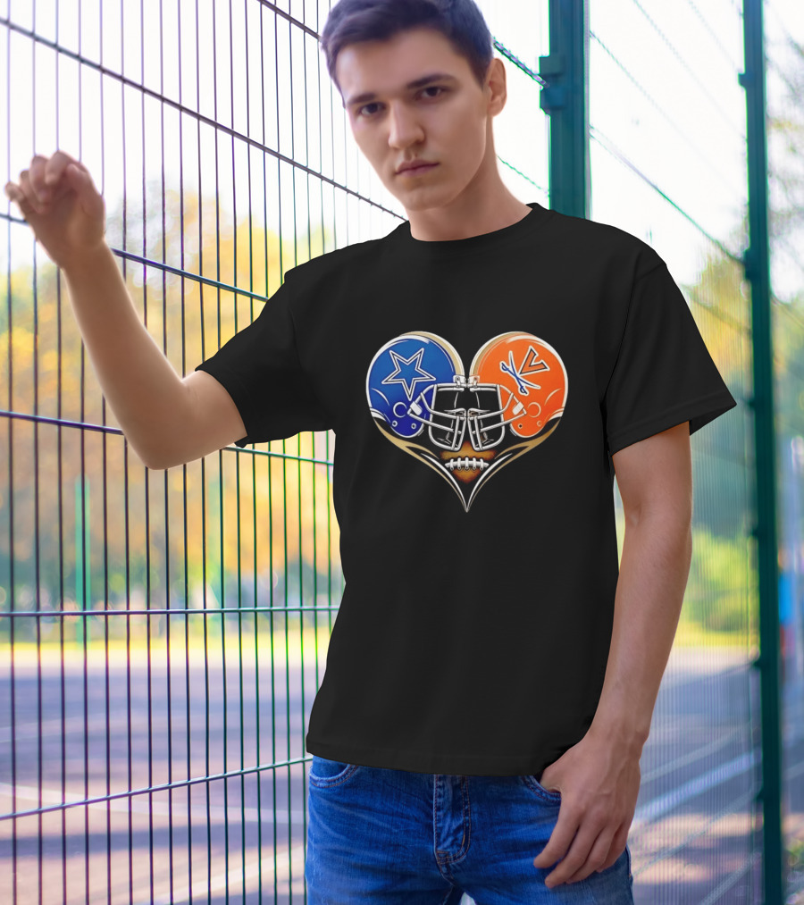 Dallas Cowboys Virginia Cavaliers Heart Helmet Football Fusion T-Shirt