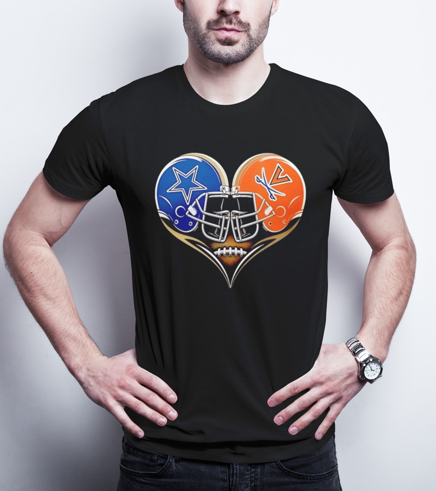 Dallas Cowboys Virginia Cavaliers Heart Helmet Football Fusion T-Shirt