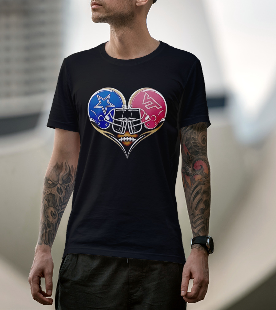 Dallas Cowboys Virginia Tech Hokies Heart Helmet Football T-Shirt
