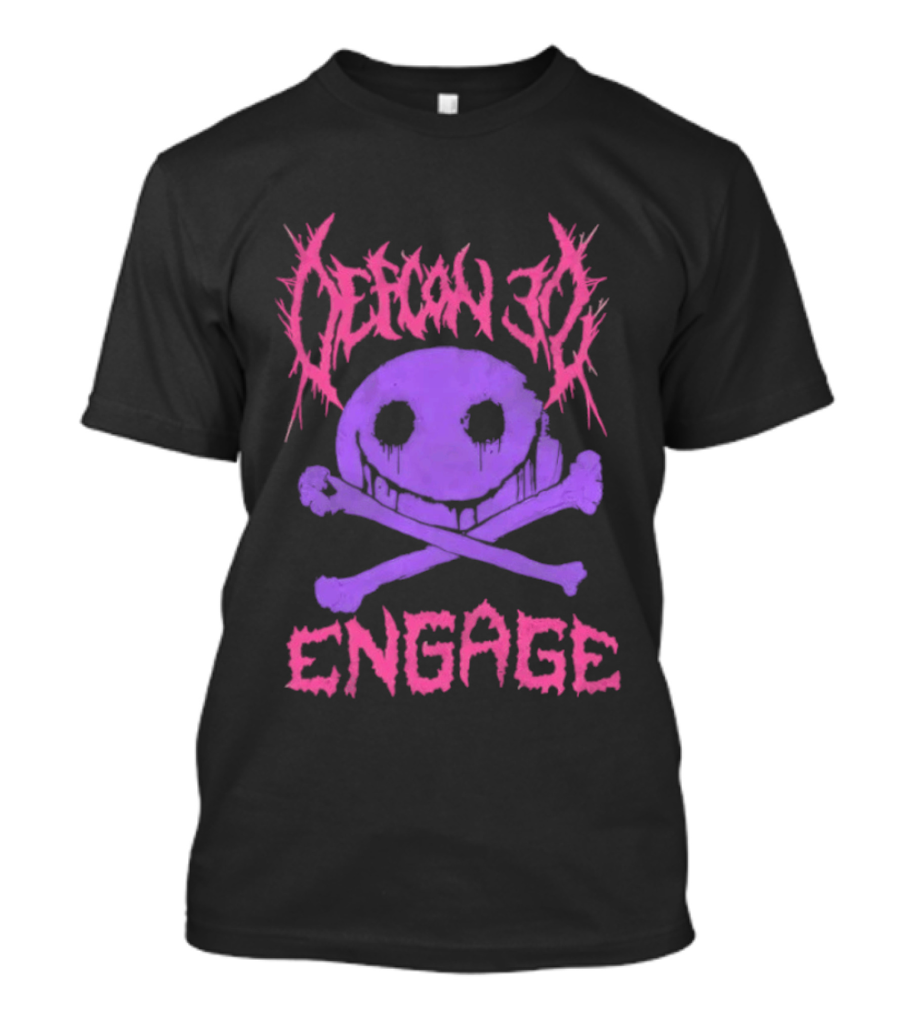 Defcon 30 Engage Purple Metal Skull Smiley T-Shirt