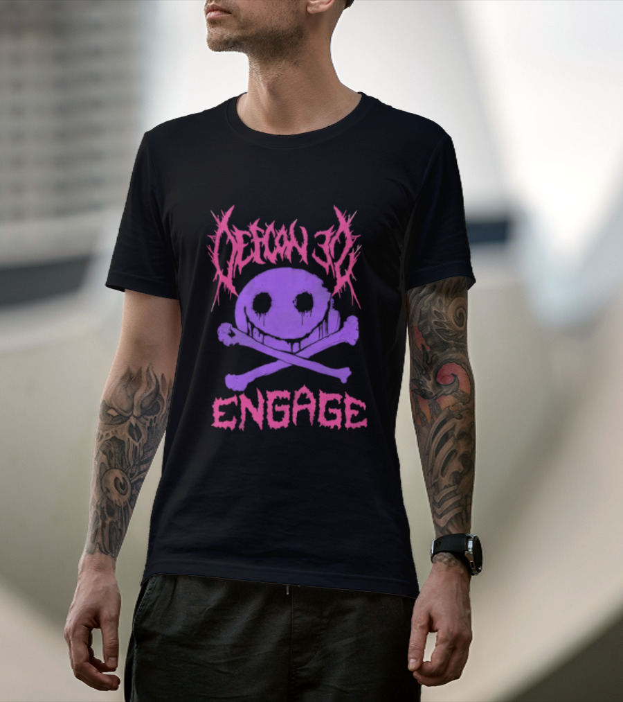Defcon 30 Engage Purple Metal Skull Smiley T-Shirt