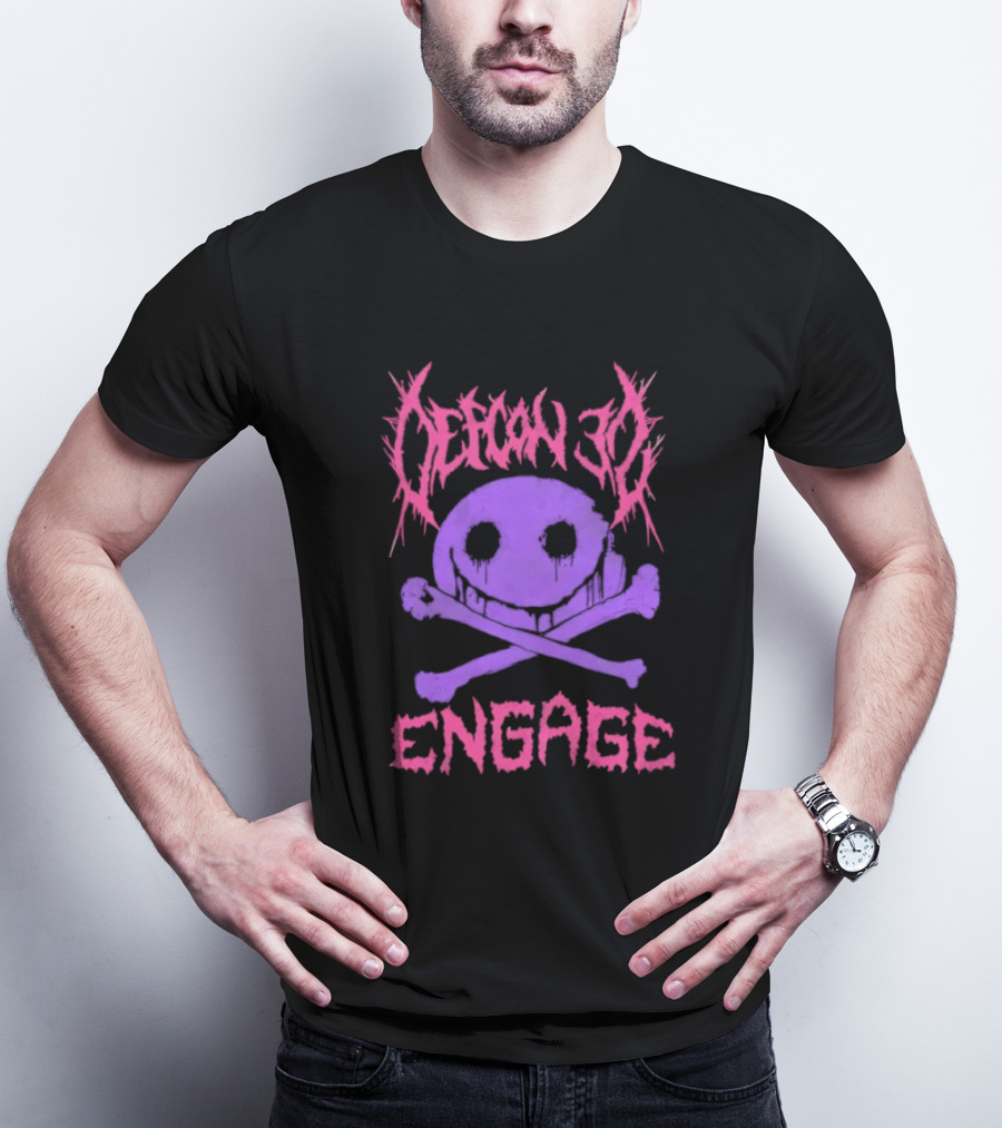 Defcon 30 Engage Purple Metal Skull Smiley T-Shirt