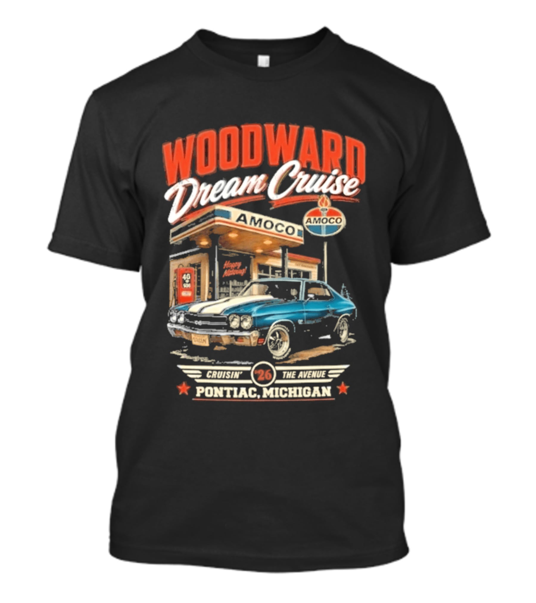 Woodward Dream Cruise Pontiac Michigan Amoco Service Station Classic Car T-Shirt