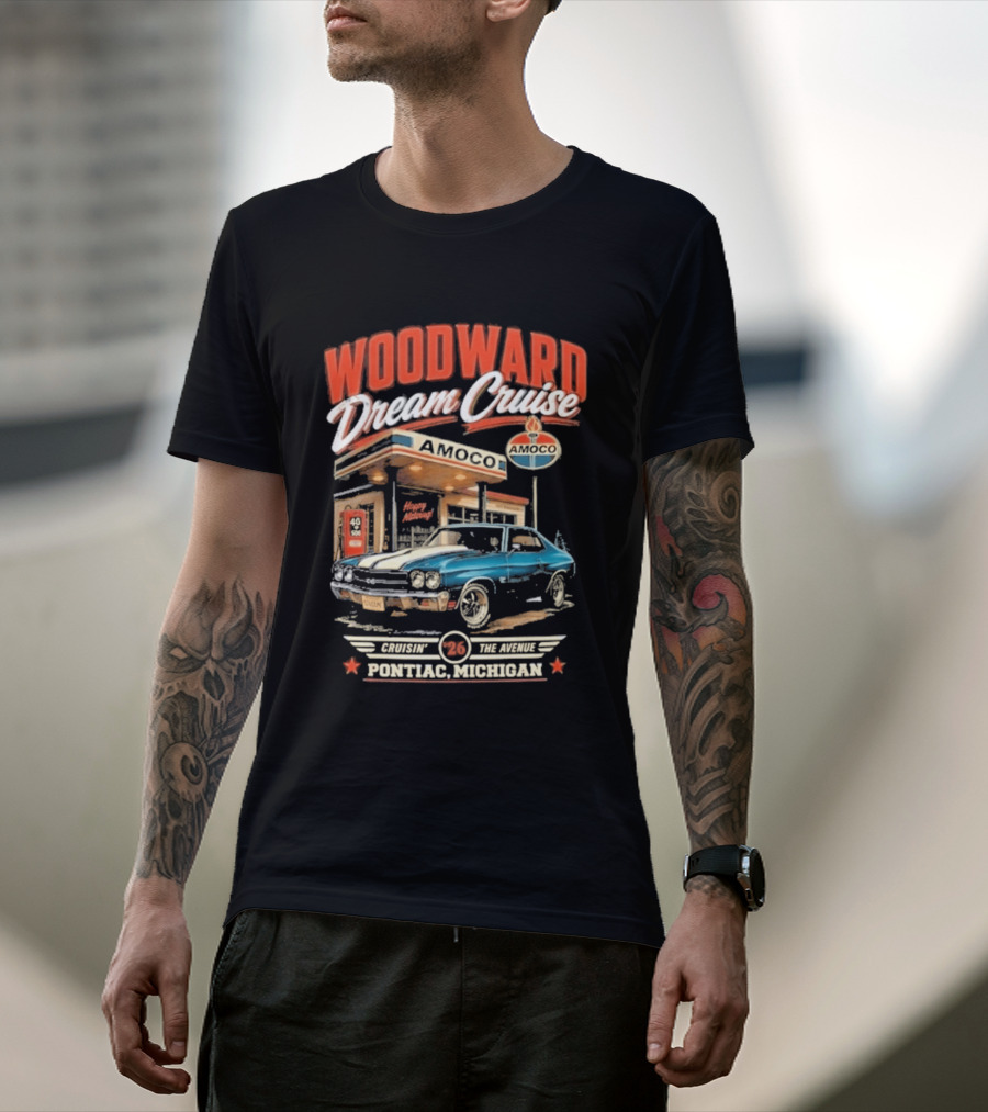 Woodward Dream Cruise Pontiac Michigan Amoco Service Station Classic Car T-Shirt