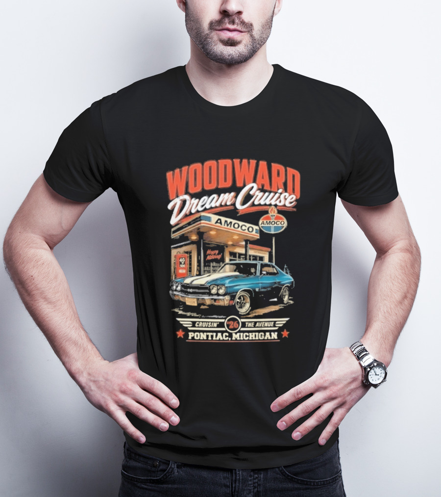 Woodward Dream Cruise Pontiac Michigan Amoco Service Station Classic Car T-Shirt