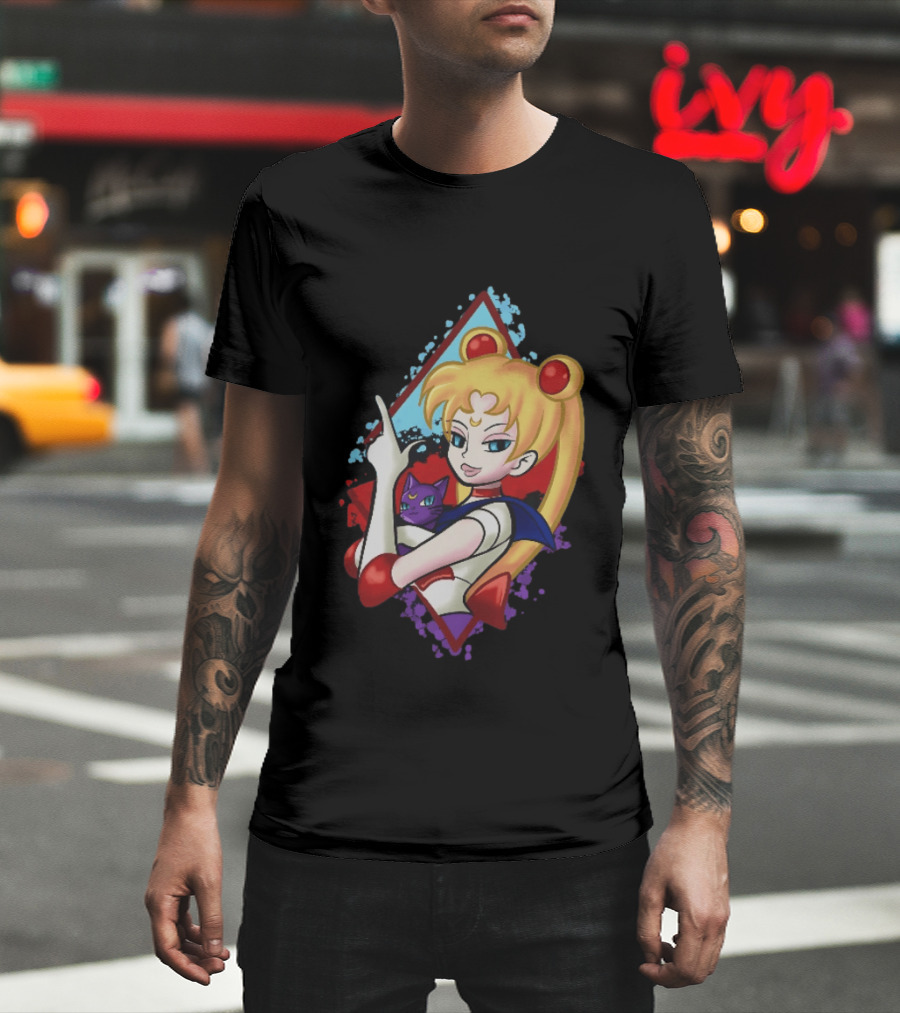 Sailor Moon With Luna Cat Anime Manga T-Shirt