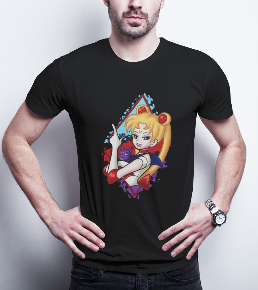 Sailor Moon With Luna Cat Anime Manga T-Shirt