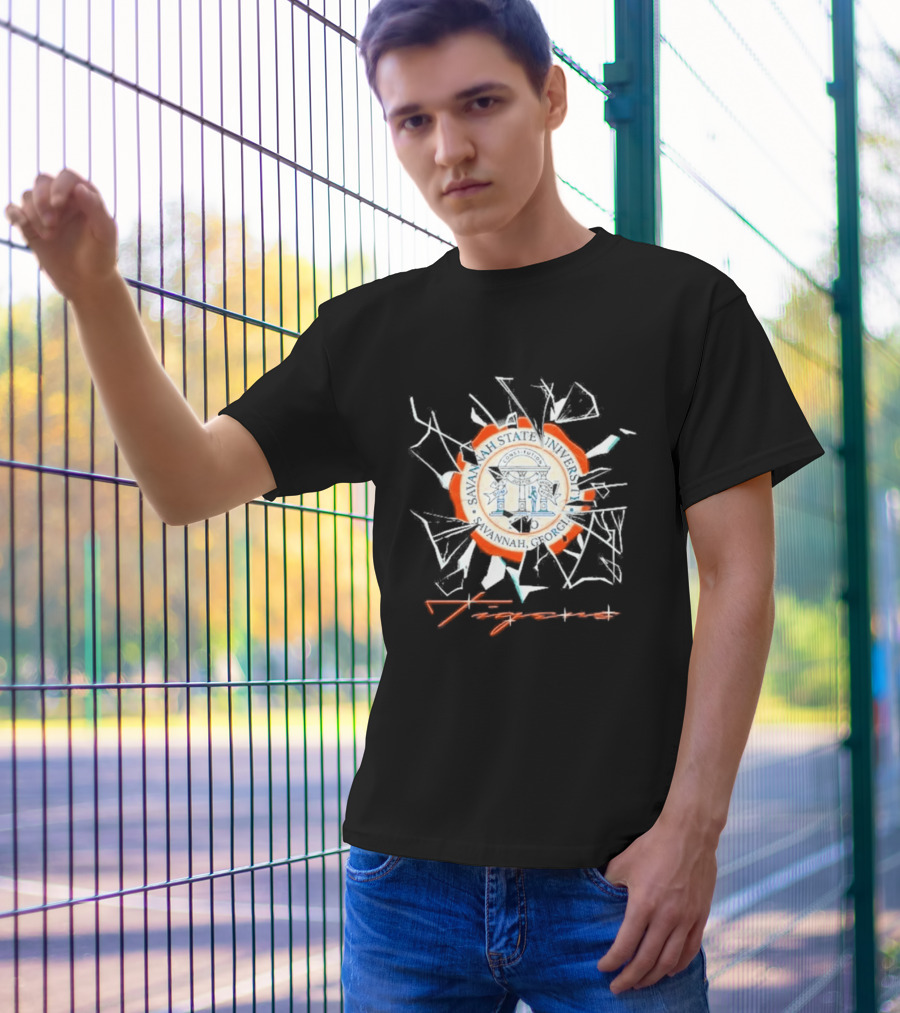Savannah State University Seal Tigers Shattered Glass T-Shirt