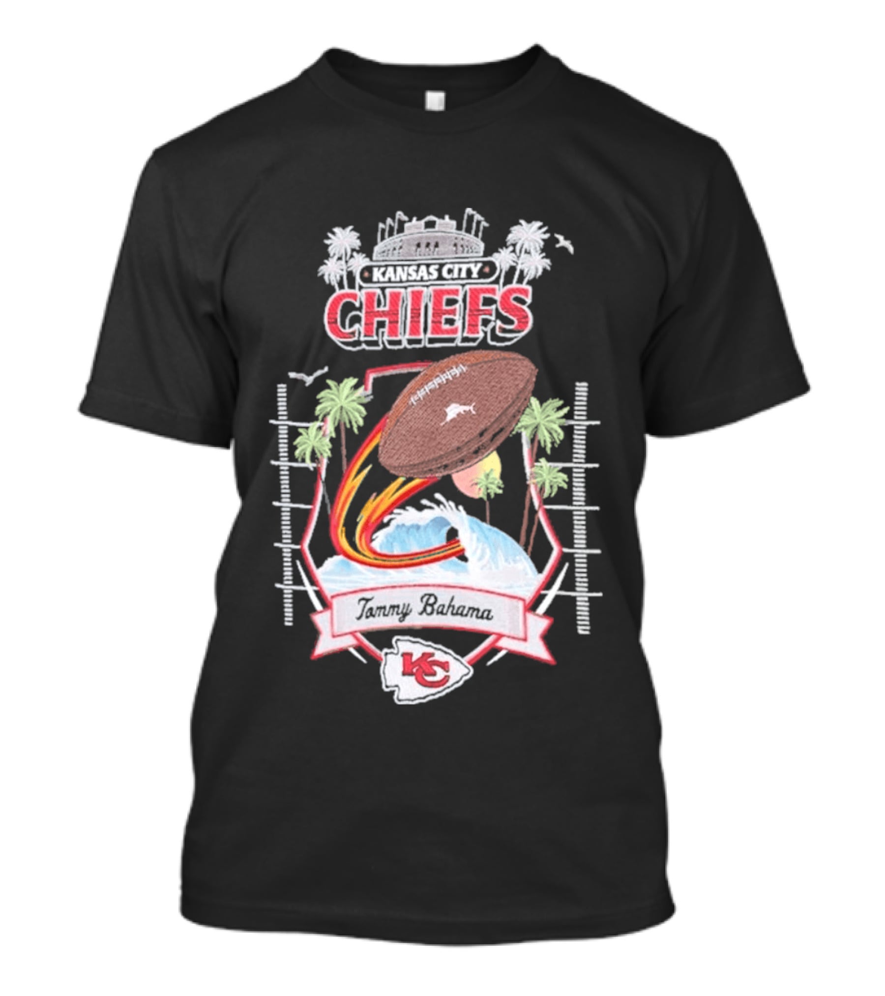 Kansas City Chiefs Tommy Bahama Tidal Kickoff Camp Football Palms T-Shirt