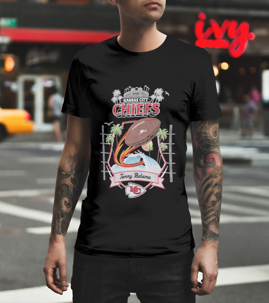 Kansas City Chiefs Tommy Bahama Tidal Kickoff Camp Football Palms T-Shirt