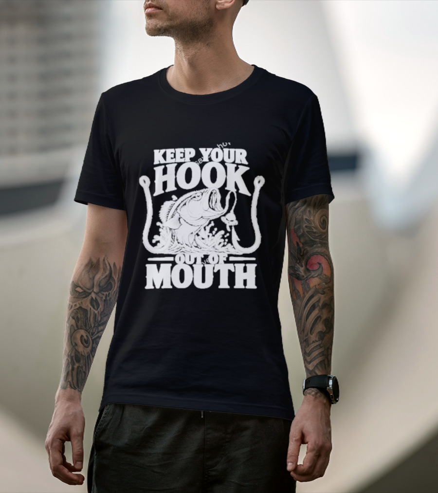Keep Your Hook Out Of Mouth Bass Angling Water Splash Distressed T-Shirt