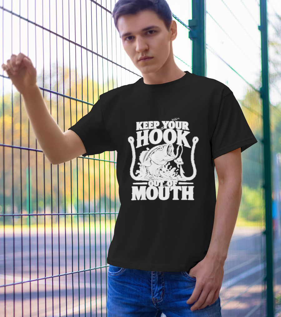 Keep Your Hook Out Of Mouth Bass Angling Water Splash Distressed T-Shirt