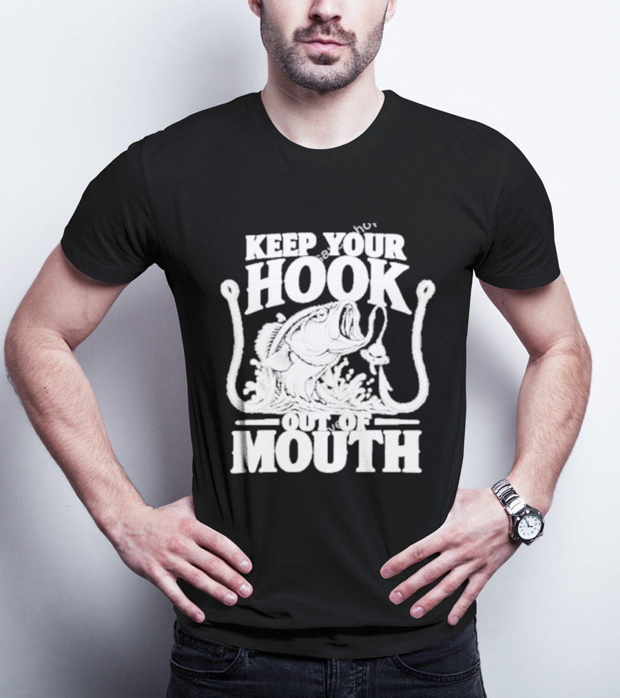 Keep Your Hook Out Of Mouth Bass Angling Water Splash Distressed T-Shirt