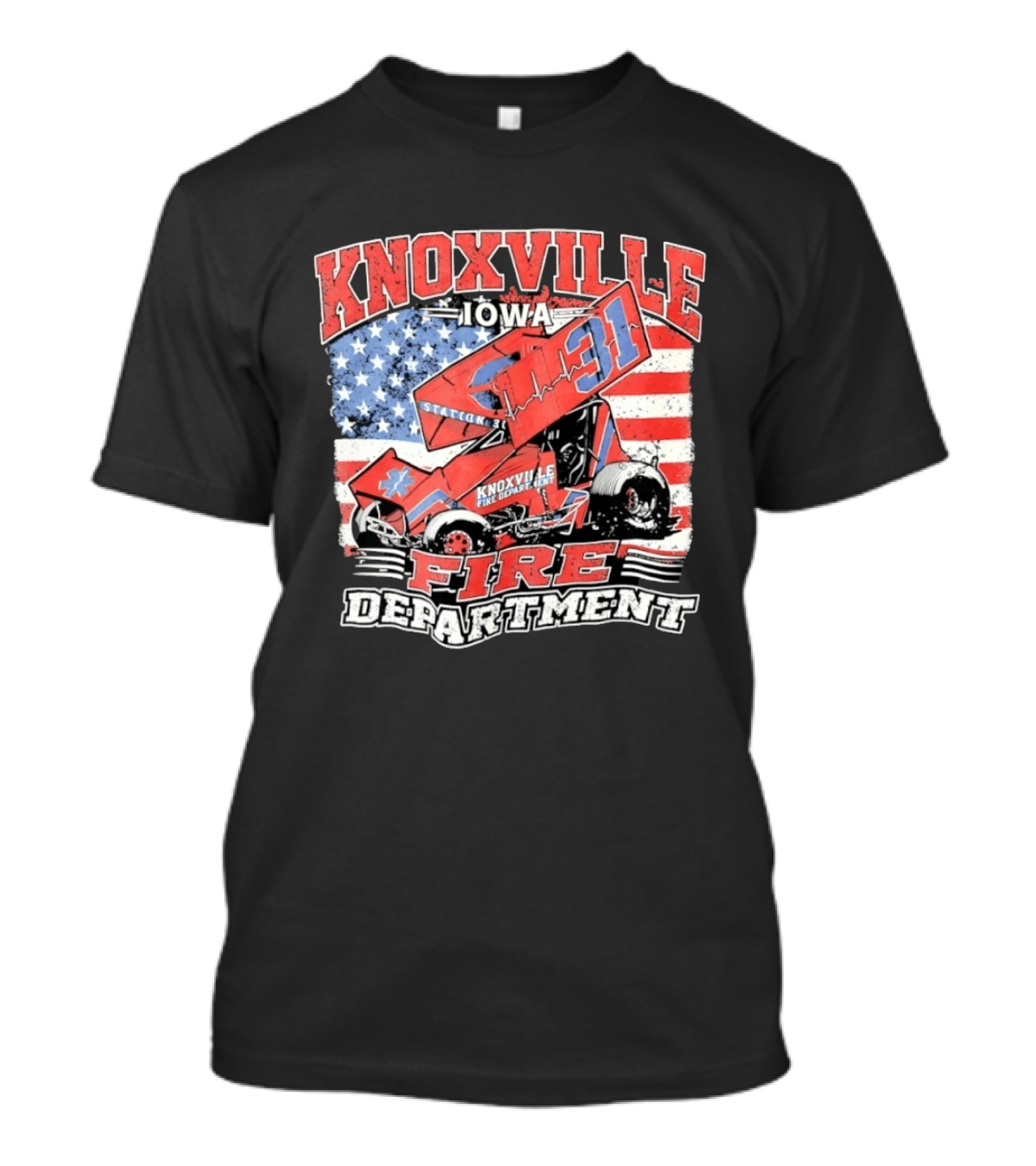 Knoxville Iowa Fire Department Station 31 Sprint Car American Flag T-Shirt
