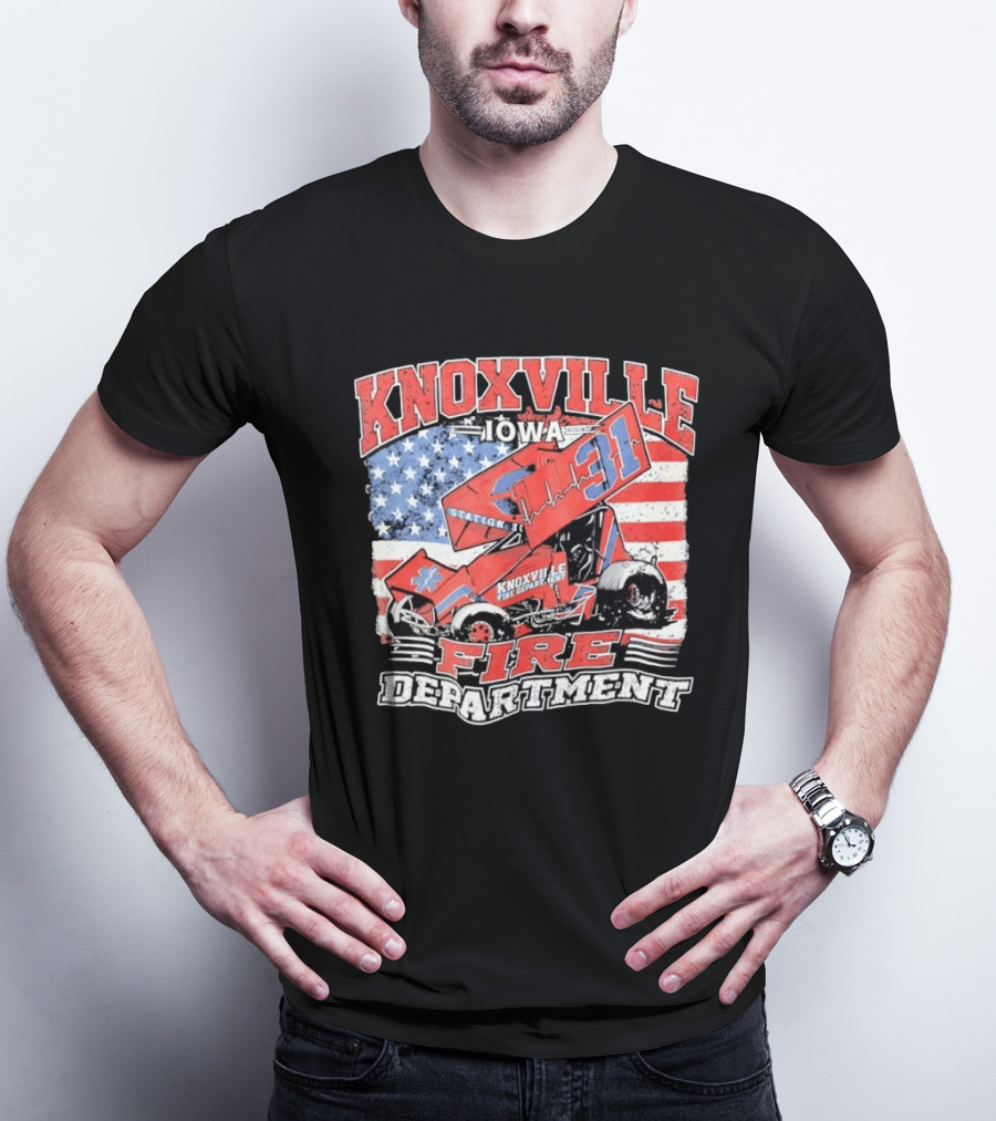 Knoxville Iowa Fire Department Station 31 Sprint Car American Flag T-Shirt
