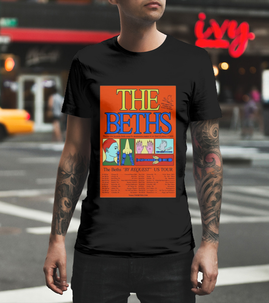 The Beths By Request US Tour 2026 Final Shows With Hands And Musical Notes T-Shirt