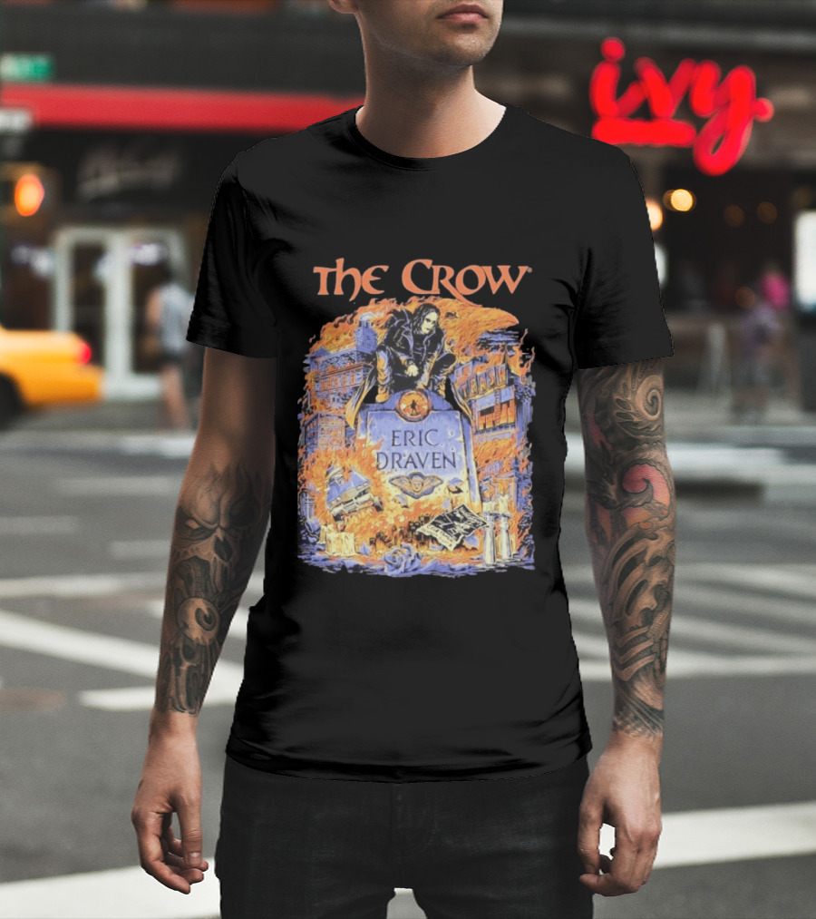 The Crow Eric Draven Devil's Night Trash City Buildings Flames T-Shirt