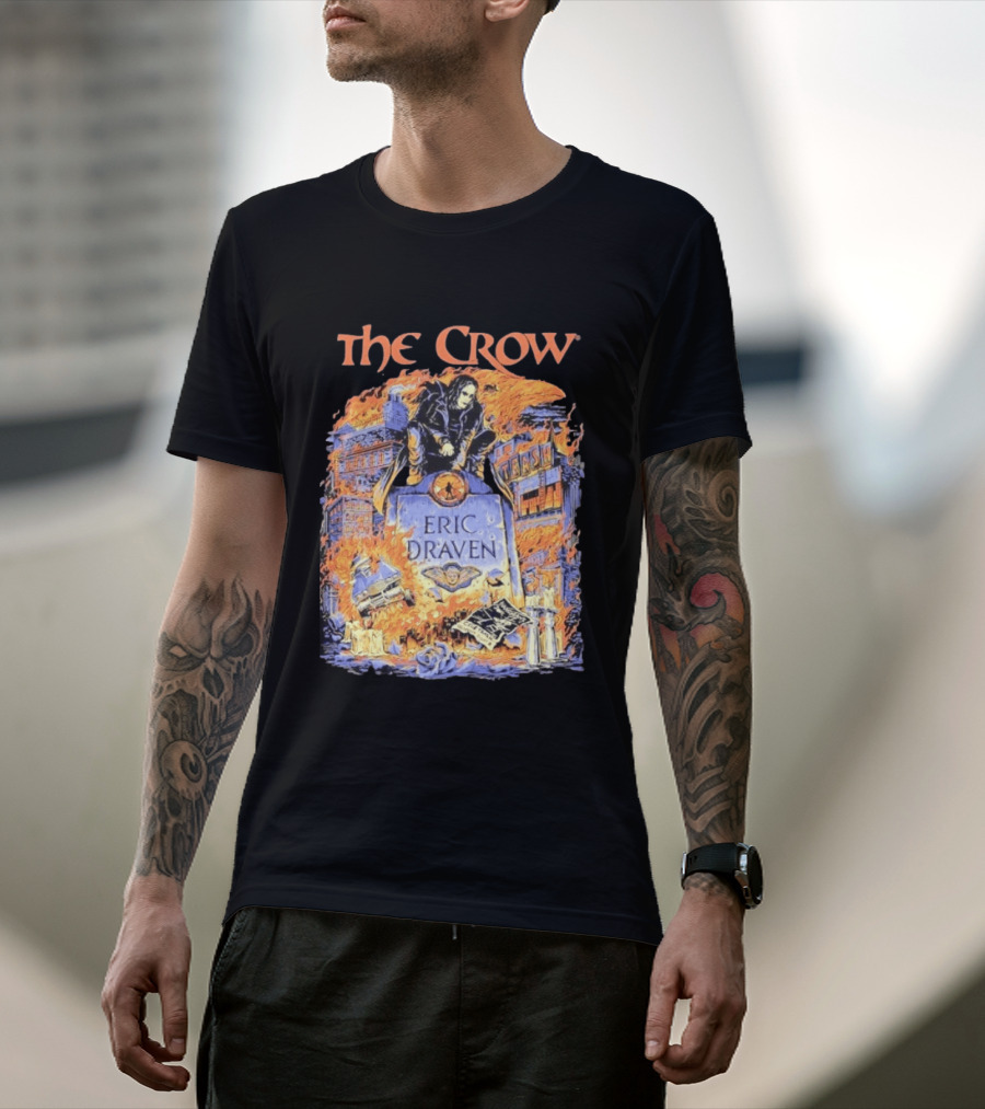 The Crow Eric Draven Devil's Night Trash City Buildings Flames T-Shirt