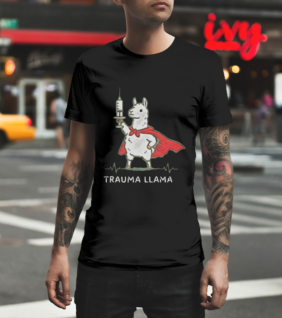 Trauma Llama Nurse Superhero Holding Syringe T-Shirt